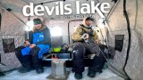 Devils Lake Ice Fishing 4 ft of Water! (72 Hour Fishing/ Road Trip ...